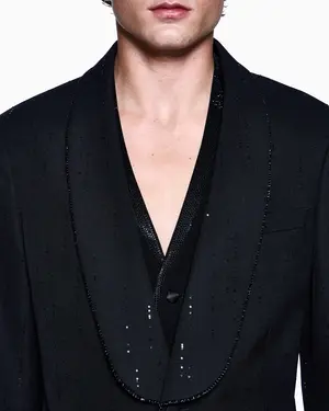 Giorgio Armani Soho Line Single-breasted Tuxedo Jacket In Virgin Wool With Sequins - Black