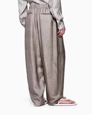 Giorgio Armani Printed Viscose Flat-front Trousers - Beige