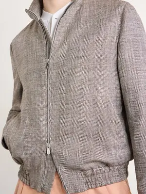 Brunello Cucinelli Herringbone Bomber Jacket - Brown