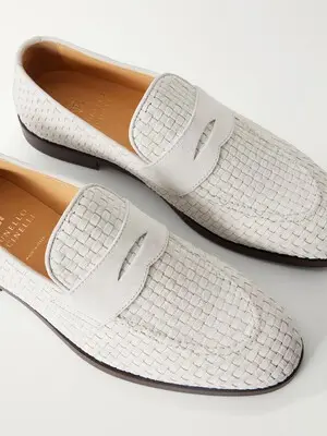 Brunello Cucinelli Woven Suede Penny Loafers - Gray