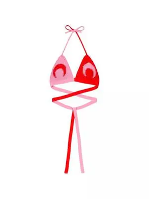 MARINE SERRE Crochet Moon Bikini Top - Red