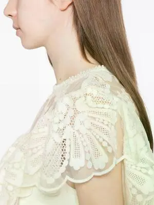 Sandro Floral Guipure Lace Crop Top With Ruffled Sleeves