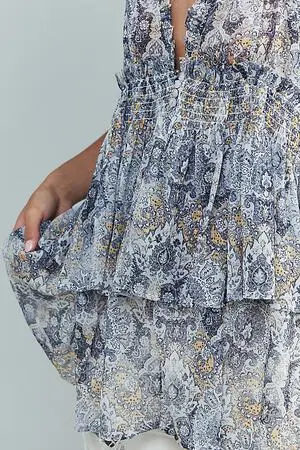 Anthropologie Smocked Sleeveless V-neck Top