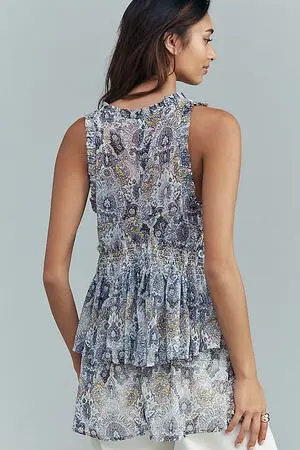 Anthropologie Smocked Sleeveless V-neck Top