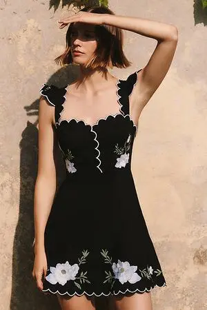 Anthropologie Scalloped Mini Dress - Black Onyx