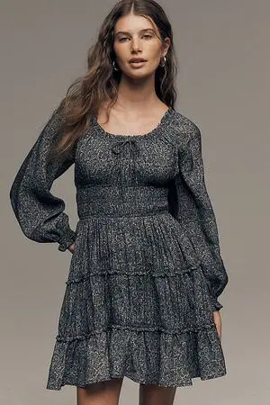 Paige Kenmare Tiered Long-sleeve Dress - Navy Multi