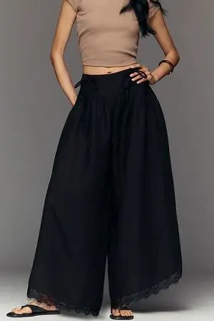 Anthropologie Linen Blend Basque Waist Pants - Black