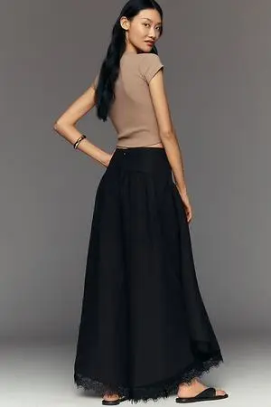 Anthropologie Linen Blend Basque Waist Pants - Black