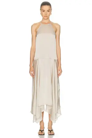 ST. AGNI Silk Handkerchief Halter Dress - Stone