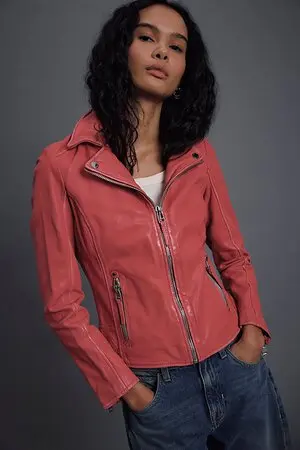 MAURITIUS LEATHER Mauritius Louiza Leather Moto Jacket - Coral