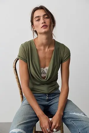 Free People Air Sign Cowl-neck Tee - Capulet Olive