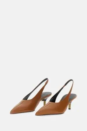 Khaite Bella Leather Slingback Kitten Heel Pumps - Marrone