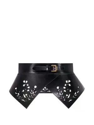 Lela Rose Floral Lasercut Leather Belt - Black