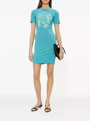 Versace Graphic Embellished Dress - Blue