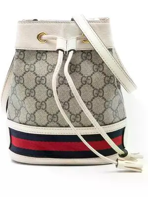 Gucci Mini GG Supreme Web Ophidia Bucket Bag Neutrals