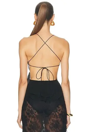 THE SEI Cut Out Ruffle Cami - Black