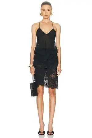 THE SEI Cut Out Ruffle Cami - Black