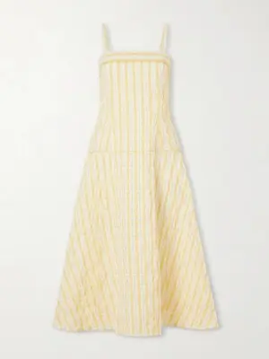 Rosie Assoulin Drop Me A Note Striped Seersucker Midi Dress - Yellow
