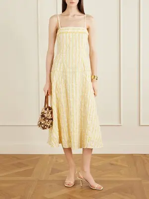 Rosie Assoulin Drop Me A Note Striped Seersucker Midi Dress - Yellow