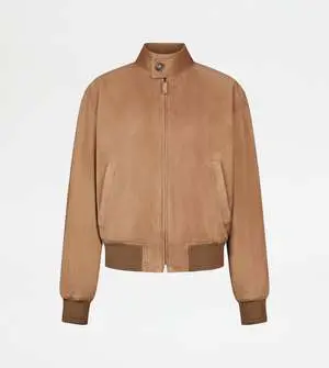 TOD'S Bomber Jacket In Pashmy Suede - Beige