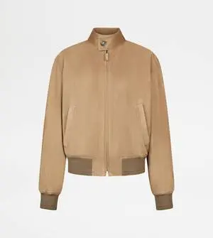 TOD'S Bomber Jacket In Pashmy Suede - Beige