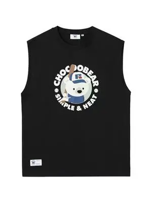 CHOCOOLATE Graphic Print Cotton Tank Top - Black