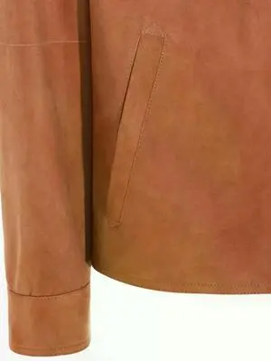 Canali Leather Stand-collar Zip-up Jacket
