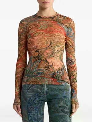 Etro Paisley Tulle Long-sleeve Top