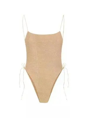 Oseree Lurex-thread One-piece Swimsuit With Spaghetti Straps And Scoop Neck - Neutrals