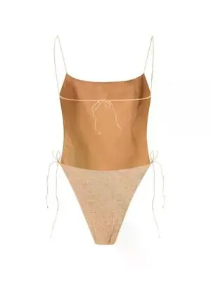 Oseree Lumière One-piece Swimsuit With Spaghetti Straps And Open Back - Neutrals
