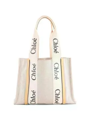 Chloé Woody Canvas With Leather Medium Tote Bag