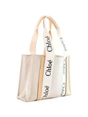 Chloé Woody Canvas With Leather Medium Tote Bag