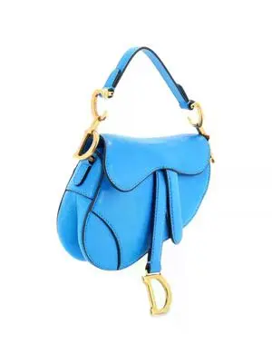 Dior Saddle Handbag Leather Micro Shoulder Bag With Strap - Blue