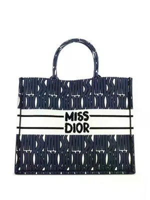 Dior Miss Book Embroidered Canvas Medium Tote Bag - Blue