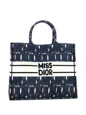 Dior Miss Book Embroidered Canvas Medium Tote Bag - Blue