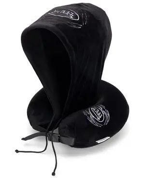 VON DUTCH Pinstripe Hooded Memory Foam 11" Travel Neck Pillow - Black
