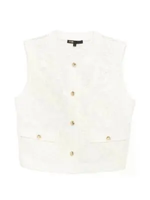 Maje Floral Guipure Buttoned Vest - Neutrals