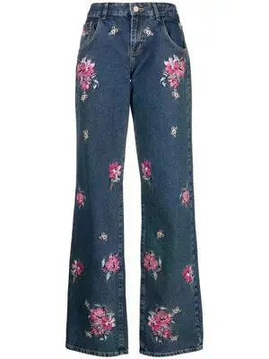 BLUGIRL Floral-embroidered Flared Jeans