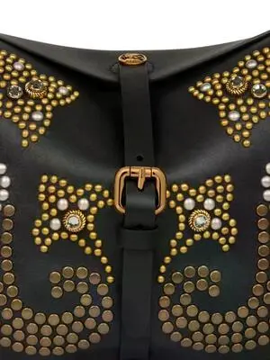 Etro Medium Leather Pony Bag With Paisley Studs