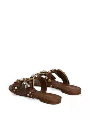 Dolce & Gabbana Embellished Leather Flat Slides - Brown