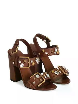 Dolce & Gabbana Cowhide Keira Embellished Sandals - Brown