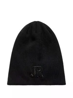 John Richmond Beaded Logo Beanie - Black