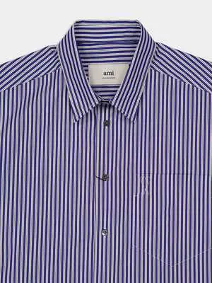 AMI Paris Royal Cotton Embossed Striped De Coeur Boxy Shirt