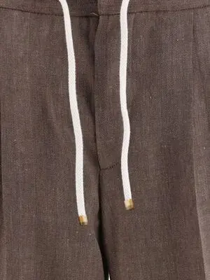 Brunello Cucinelli Drawstring Trousers In Linen And Virgin Wool - Hazel
