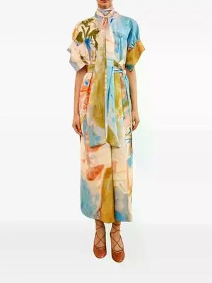 Ulla Johnson Studio Tie-neck Belted Midi Dress - Neutrals