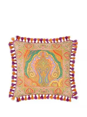 Etro Tassels Placed-print Cushion - Orange