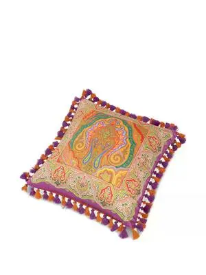 Etro Tassels Placed-print Cushion - Orange