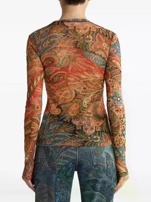 Etro Paisley Tulle Long-sleeve Top - Multicolour