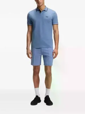 BOSS Stretch-cotton Slim-fit Polo Shirt With Branding And Stripes - Blue