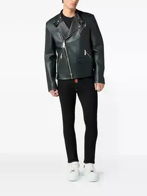 Philipp Plein Leather Biker Jacket - Black